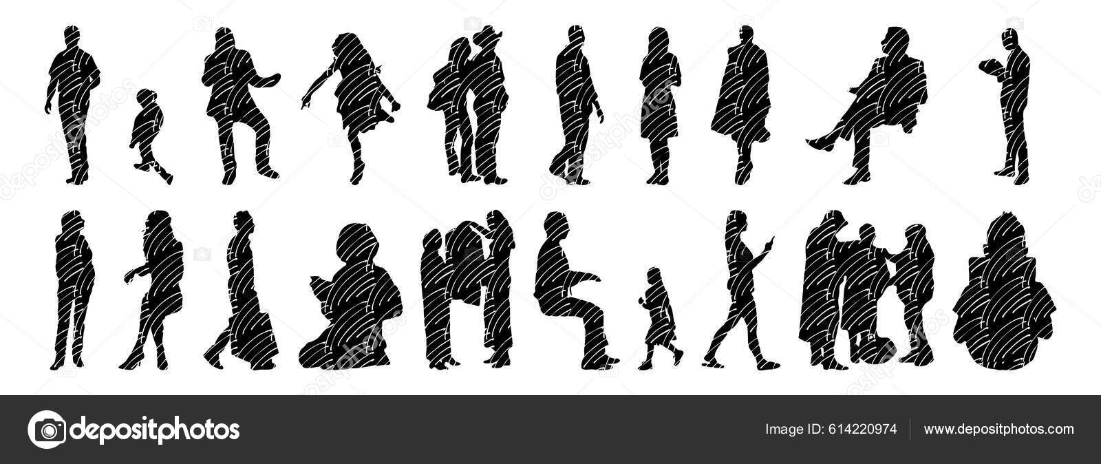 Vektor Sziluettek Vázlat Sziluettek Emberek Kontúr Rajz Emberek ...