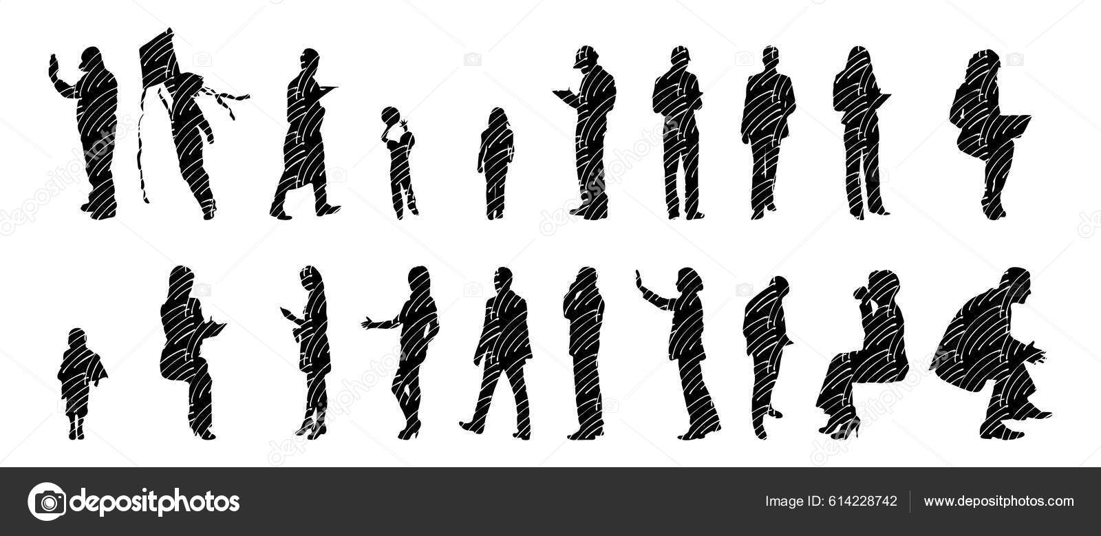 Vektor Silhuetter Disposition Silhuetter Människor Contour Ritning ...