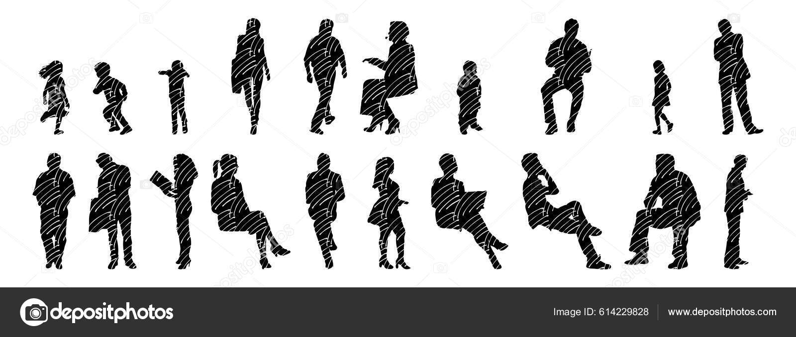 Vektor Silhuetter Disposition Silhuetter Människor Contour Ritning ...