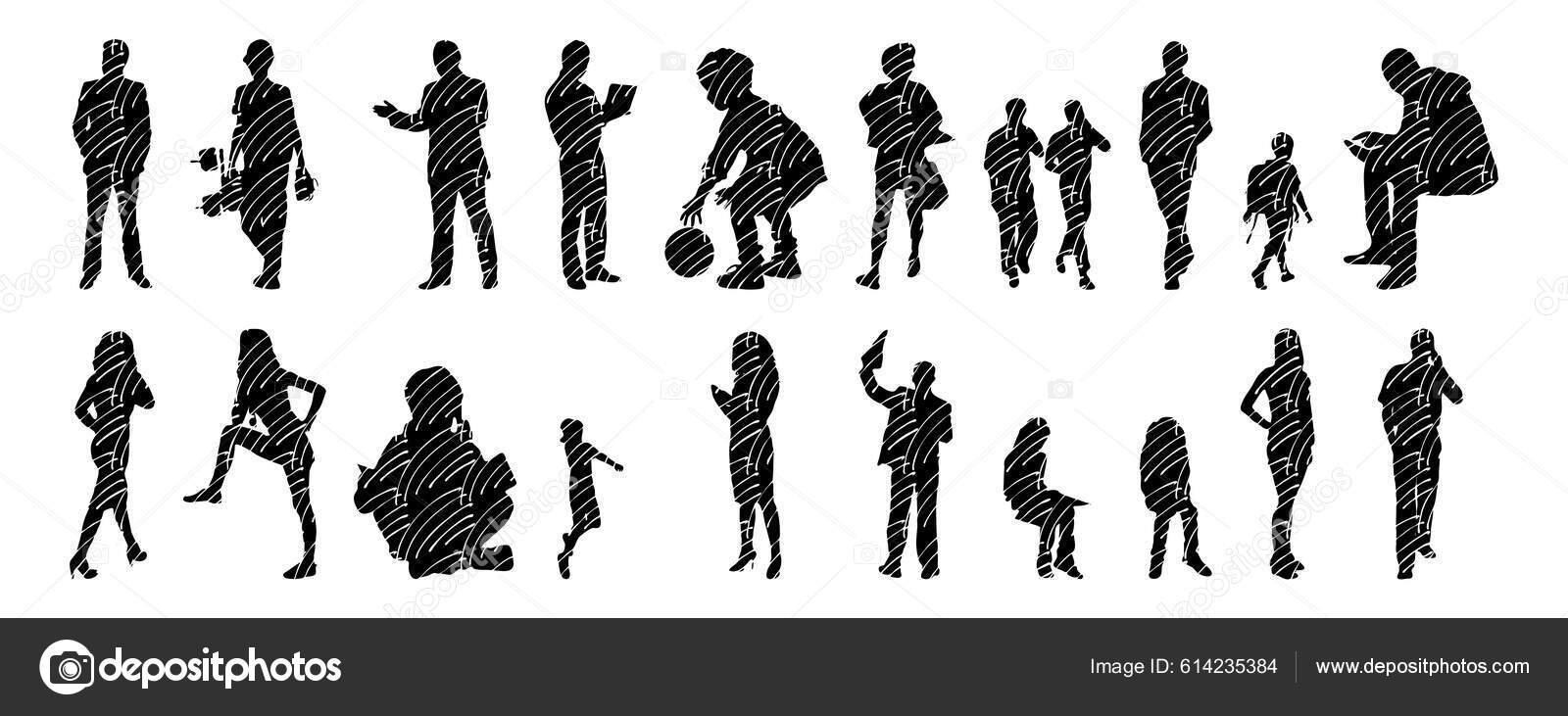 Vektor Silhuetter Disposition Silhuetter Människor Contour Ritning ...