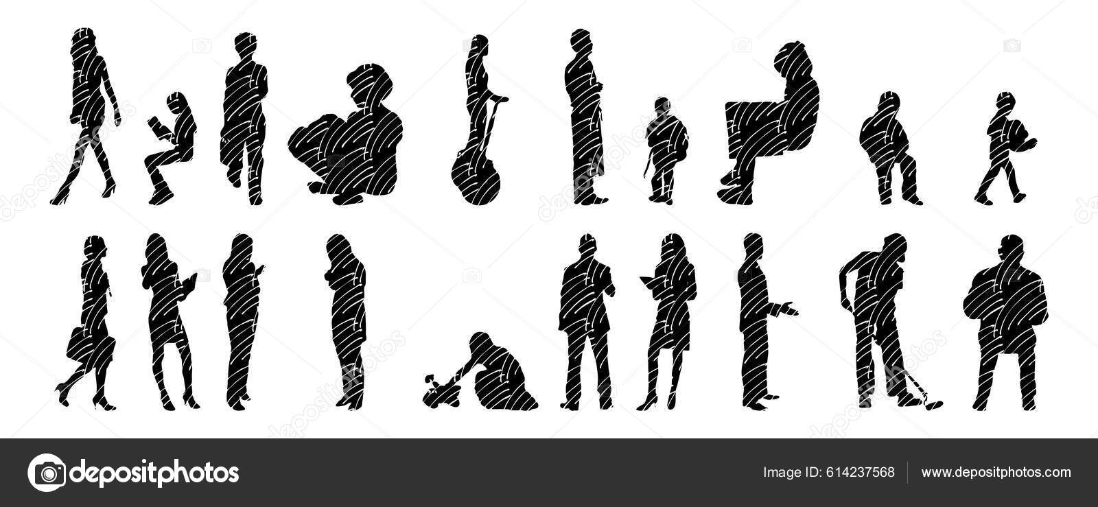 Vektor Silhuetter Disposition Silhuetter Människor Contour Ritning ...