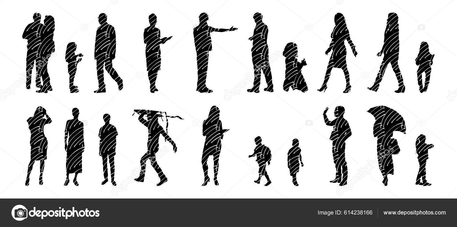 Vektor Silhuetter Disposition Silhuetter Människor Contour Ritning ...
