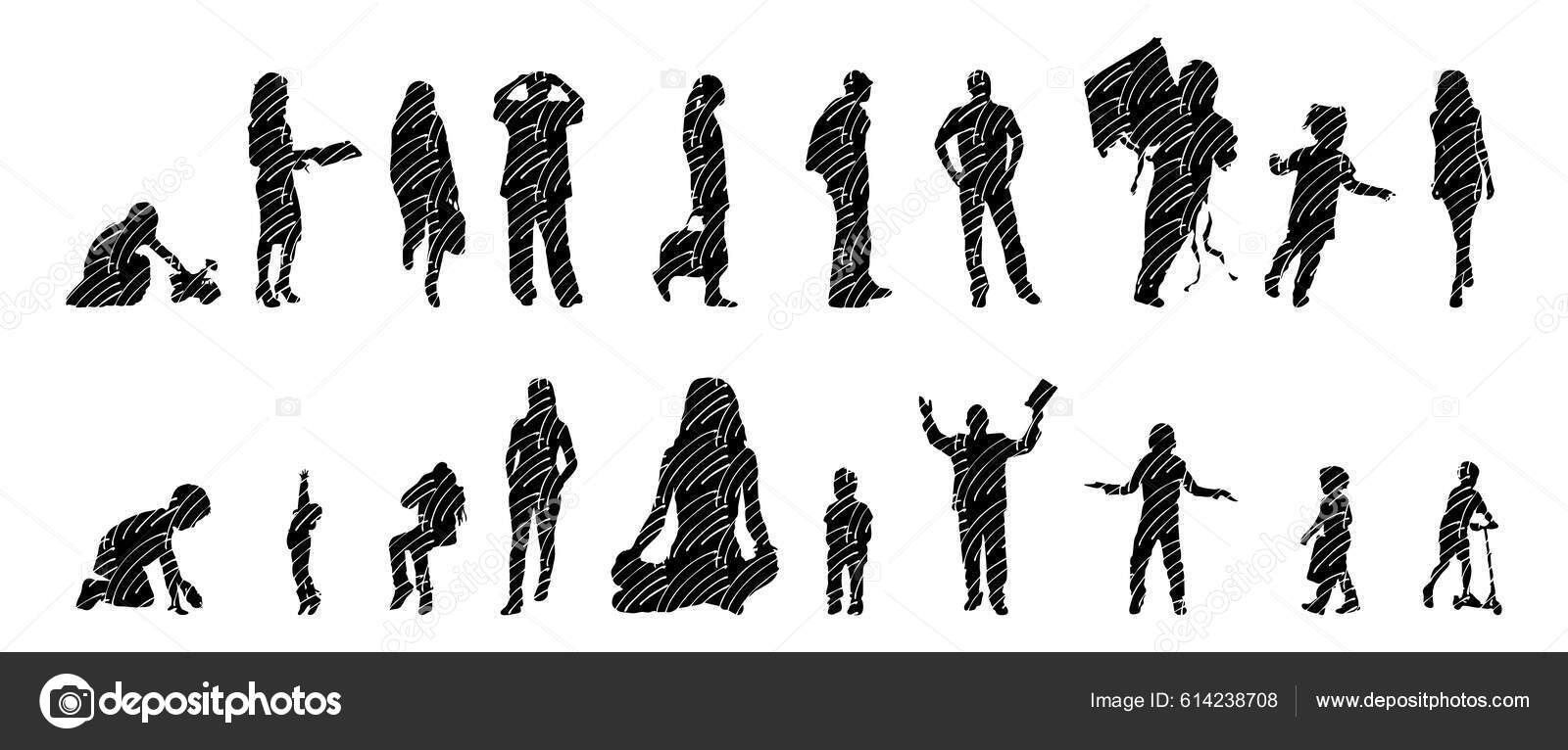 Vektor Silhuetter Disposition Silhuetter Människor Contour Ritning ...