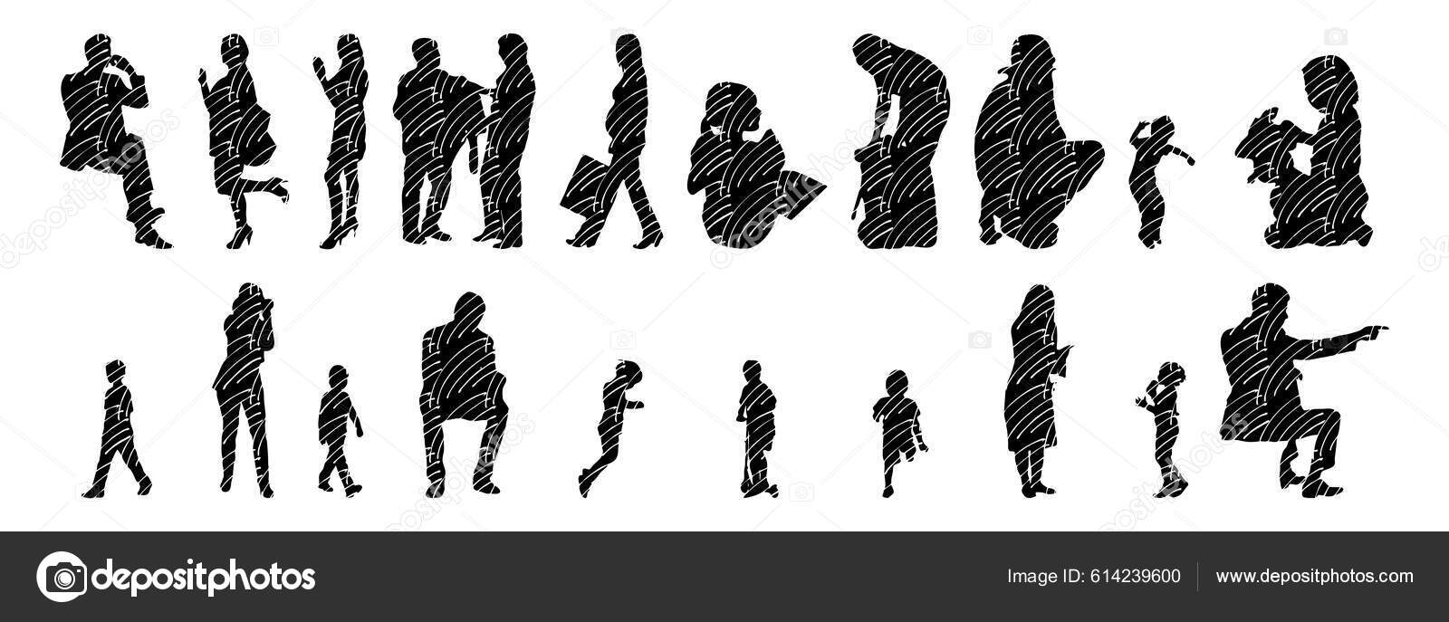 Vektor Silhuetter Disposition Silhuetter Människor Contour Ritning ...