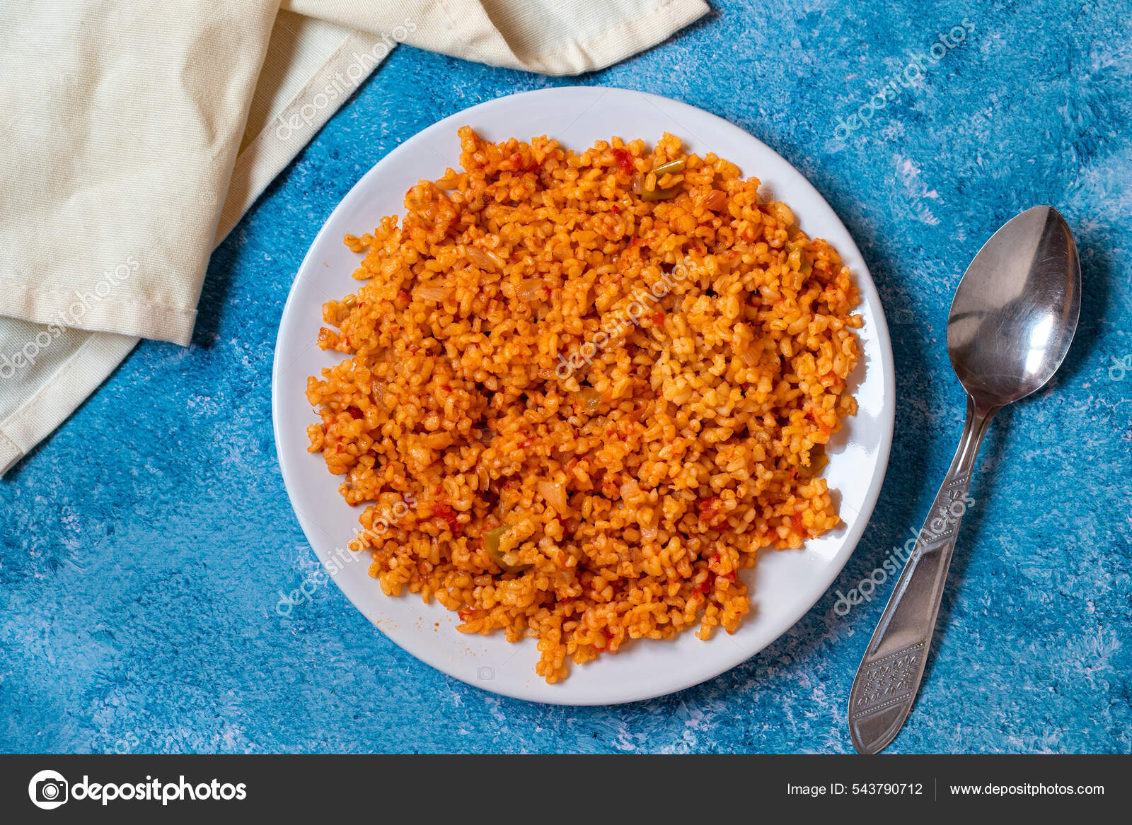 Bulgur Pilaf Blue Background Close Turkish Food Bulgur Pilav Ceramic ...