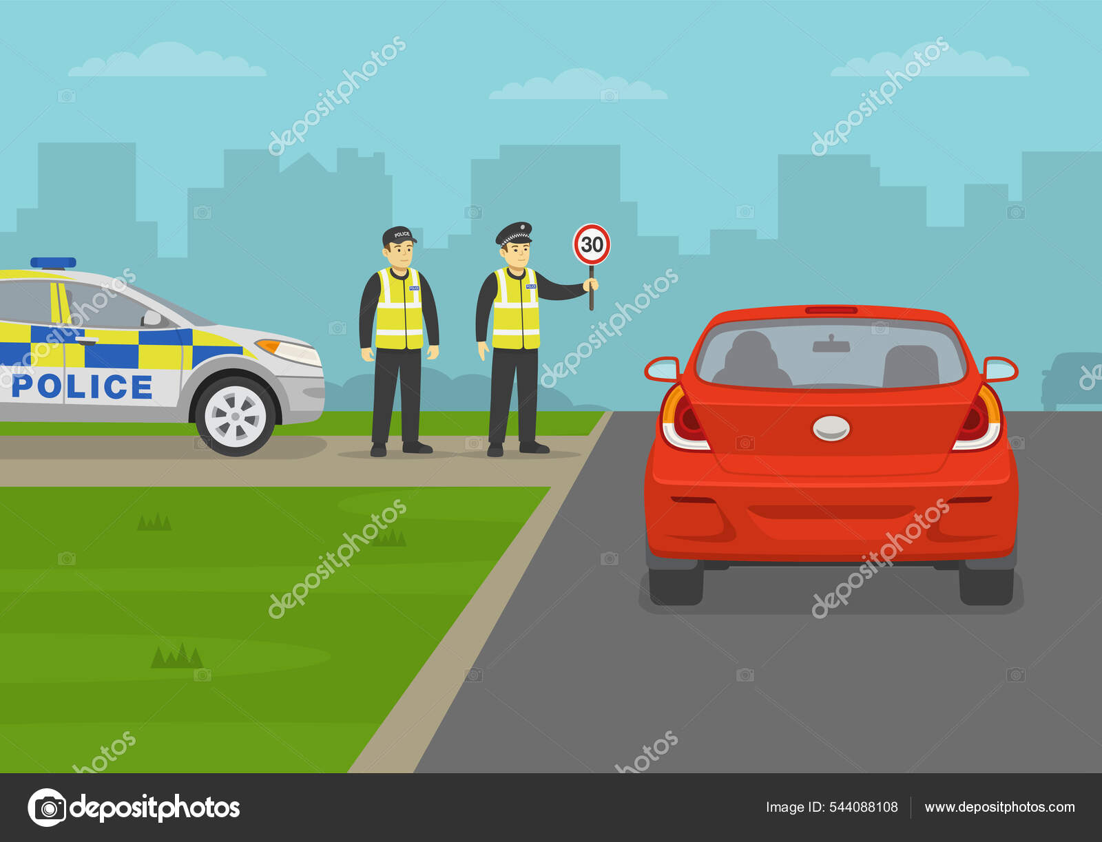 Traffic Police Checkpoint Officer Holding Speed Limit Sign Traffic Flow ...