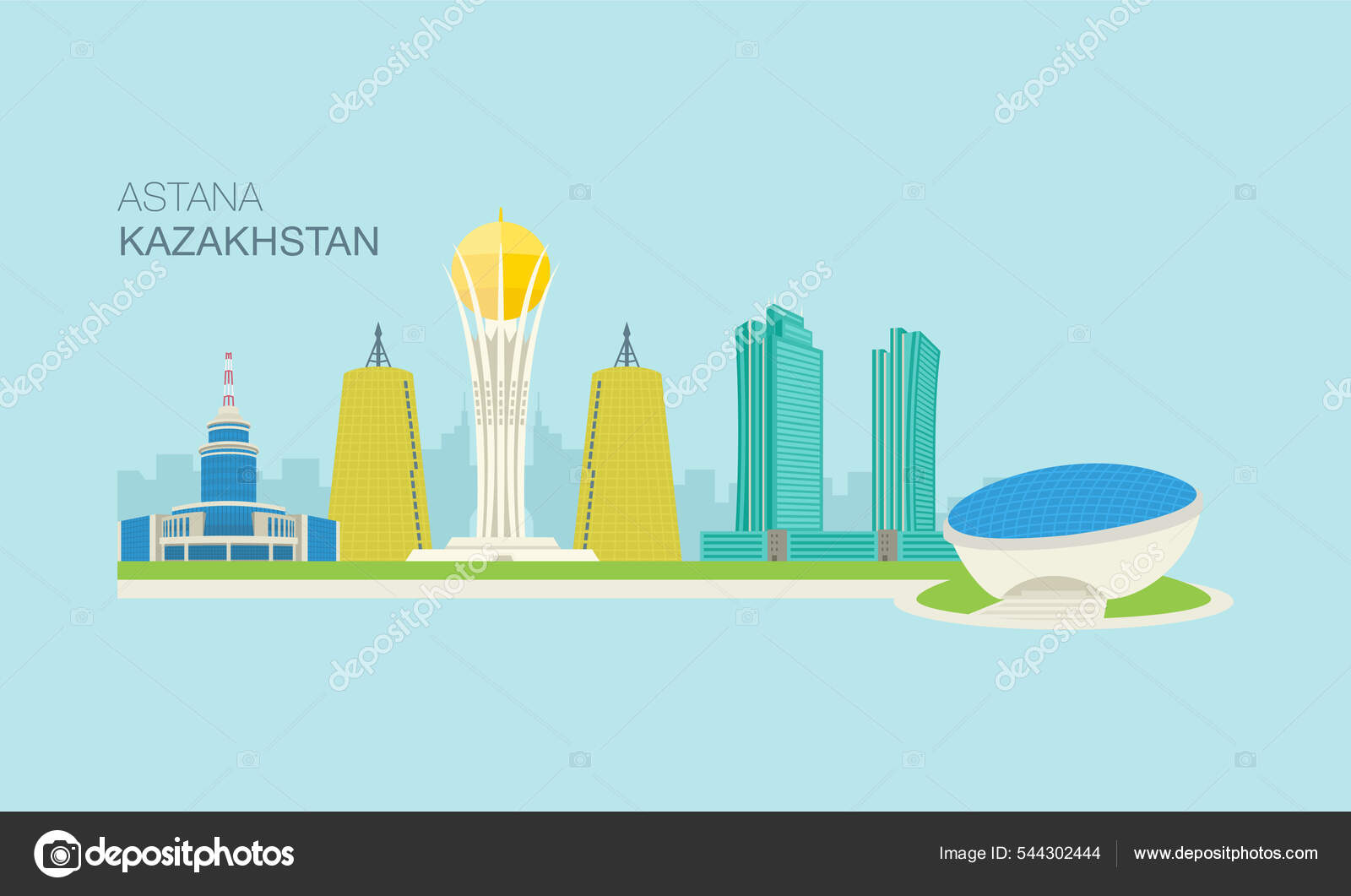 Astana Nur Sultan Cityscape Kazakhstan Flat Vector Illustration Central ...