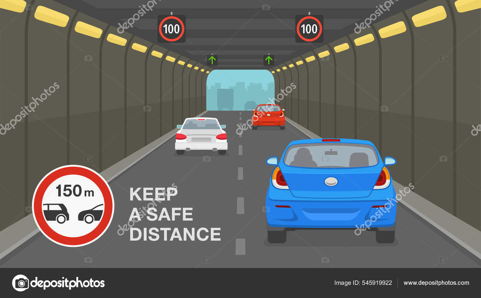 Driving Car City Highway Tunnel Road Keep Safe Distance Road Stock ...