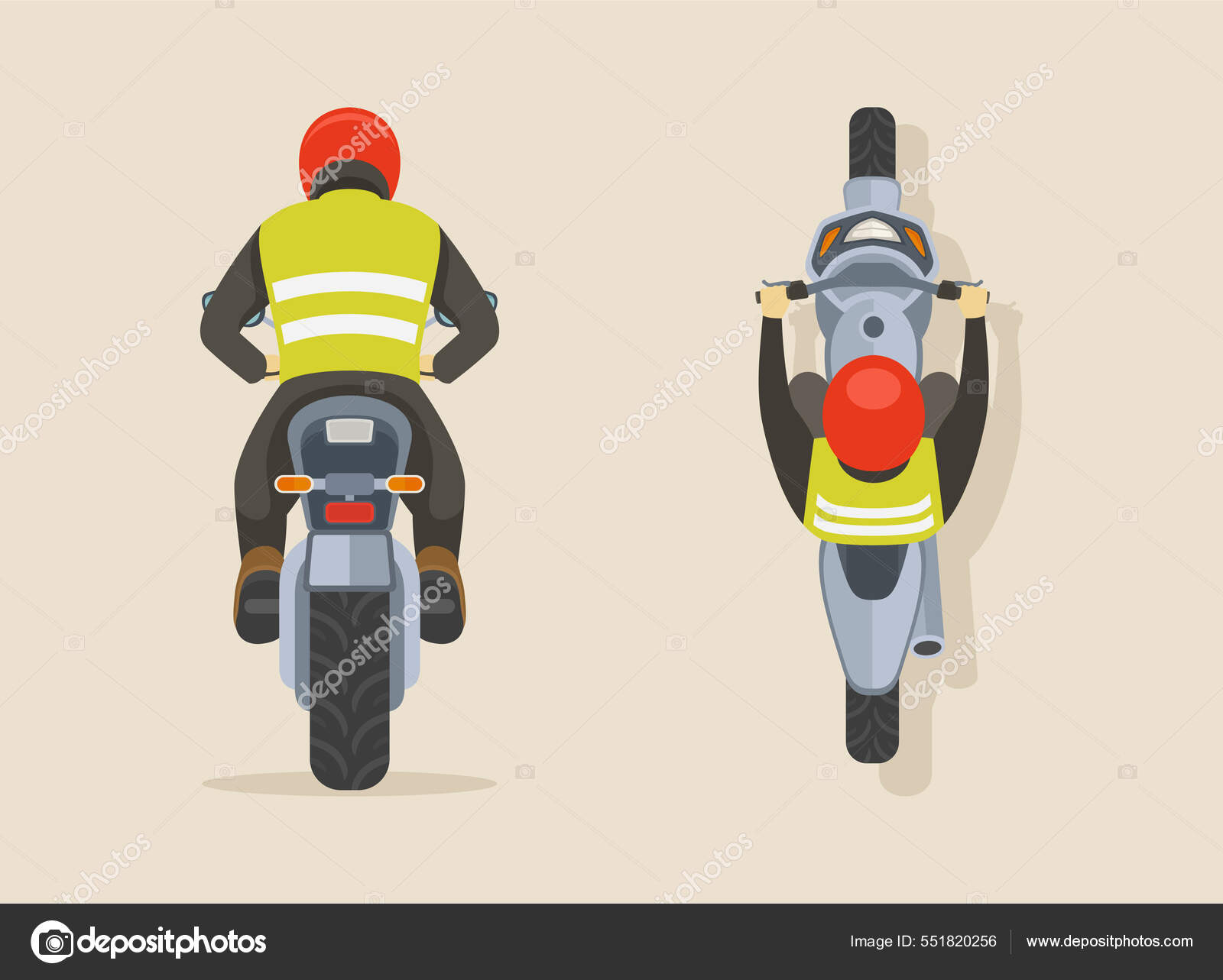 Isolated Man Red Helmet Riding Motorcycle Back Top View Bike Stock ...
