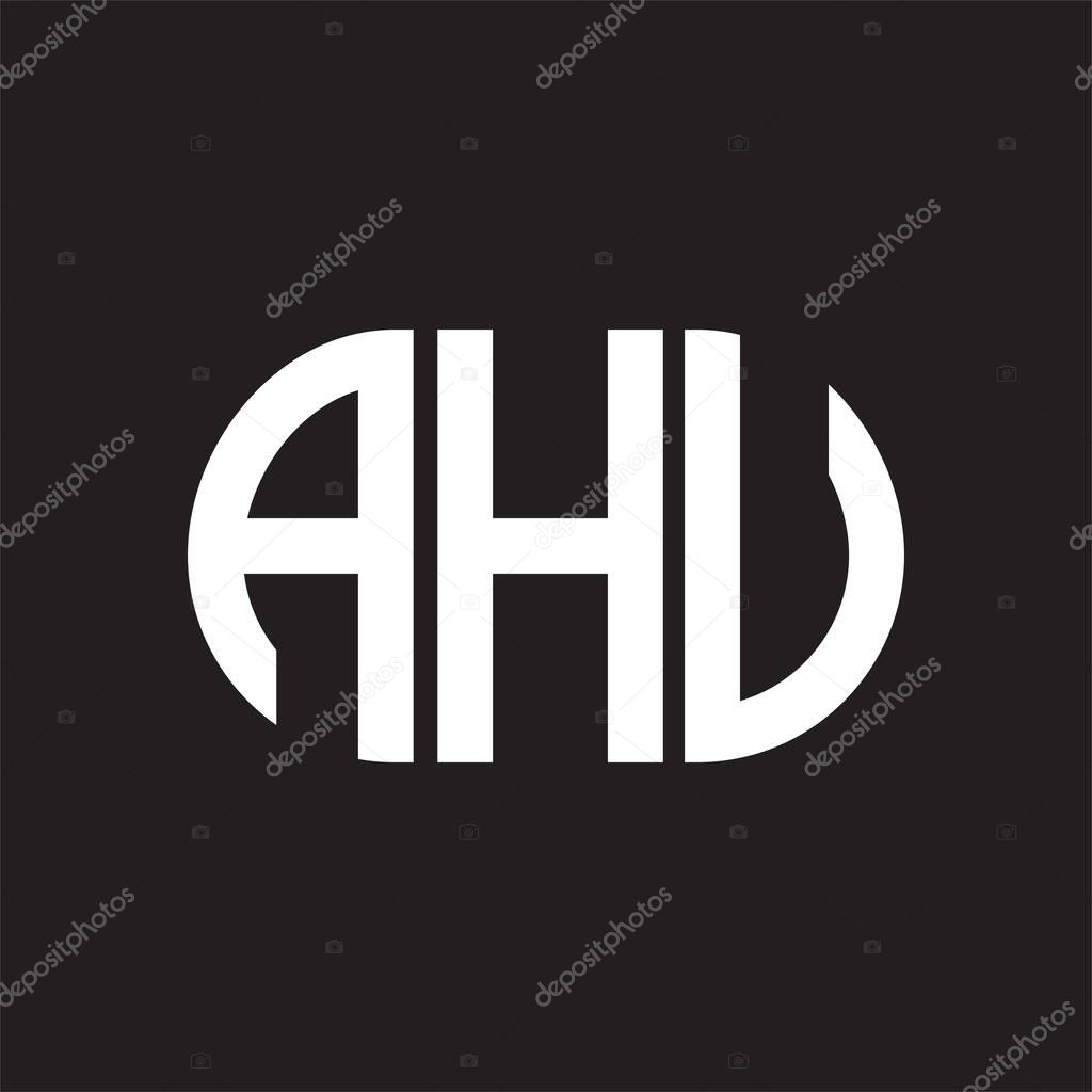 Diseño del logotipo de la letra AHV sobre fondo negro. AHV 2023