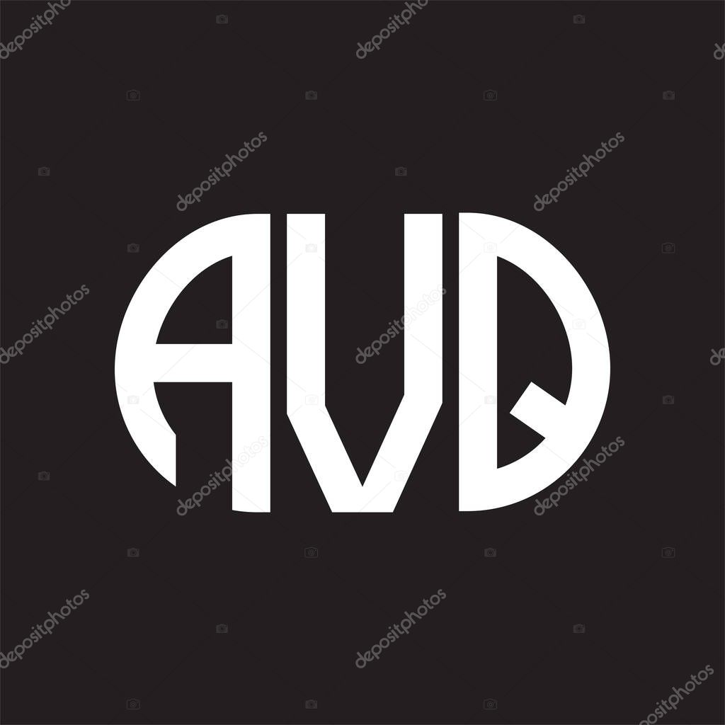 Diseño del logotipo de la letra AVQ sobre fondo negro. AVQ 2024