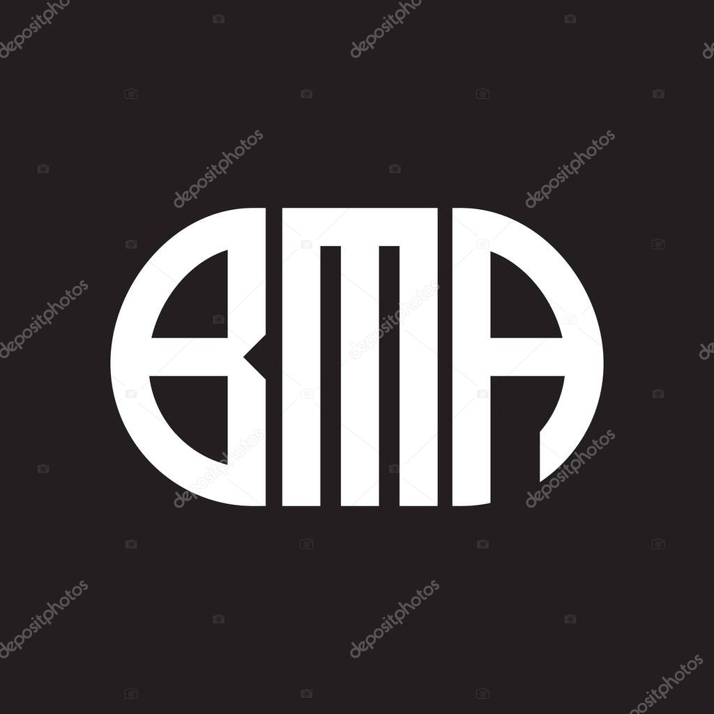 Diseño del logotipo de la letra BMA sobre fondo negro. BMA 2022