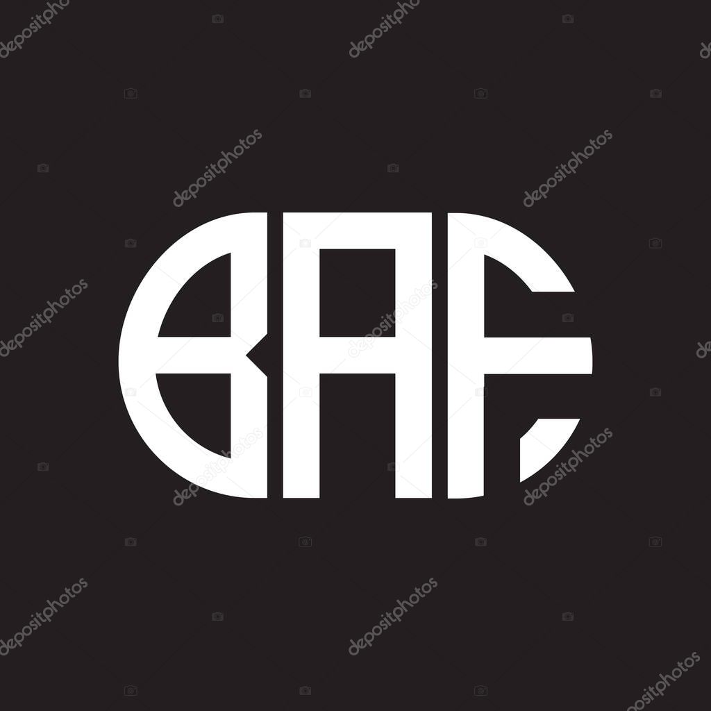 Diseño del logotipo de la letra BAF sobre fondo negro. BAF 2024