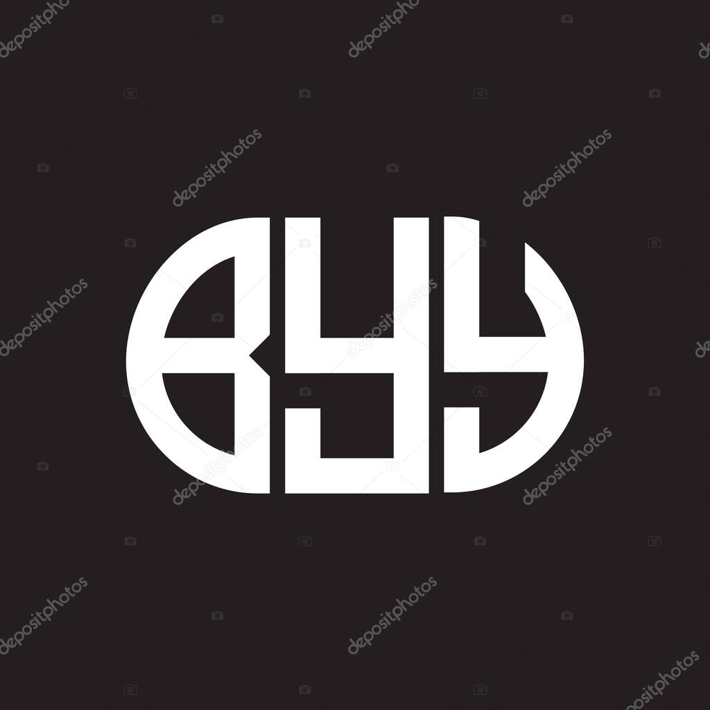 Diseño del logotipo de la letra BYY sobre fondo negro. BYY 2023