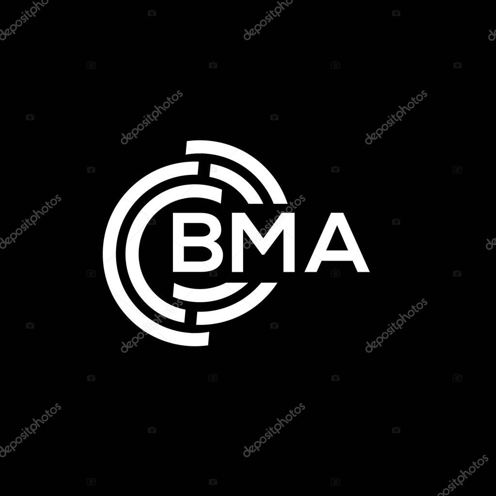 Diseño del logotipo de la letra BMA sobre fondo negro. BMA iniciales ...