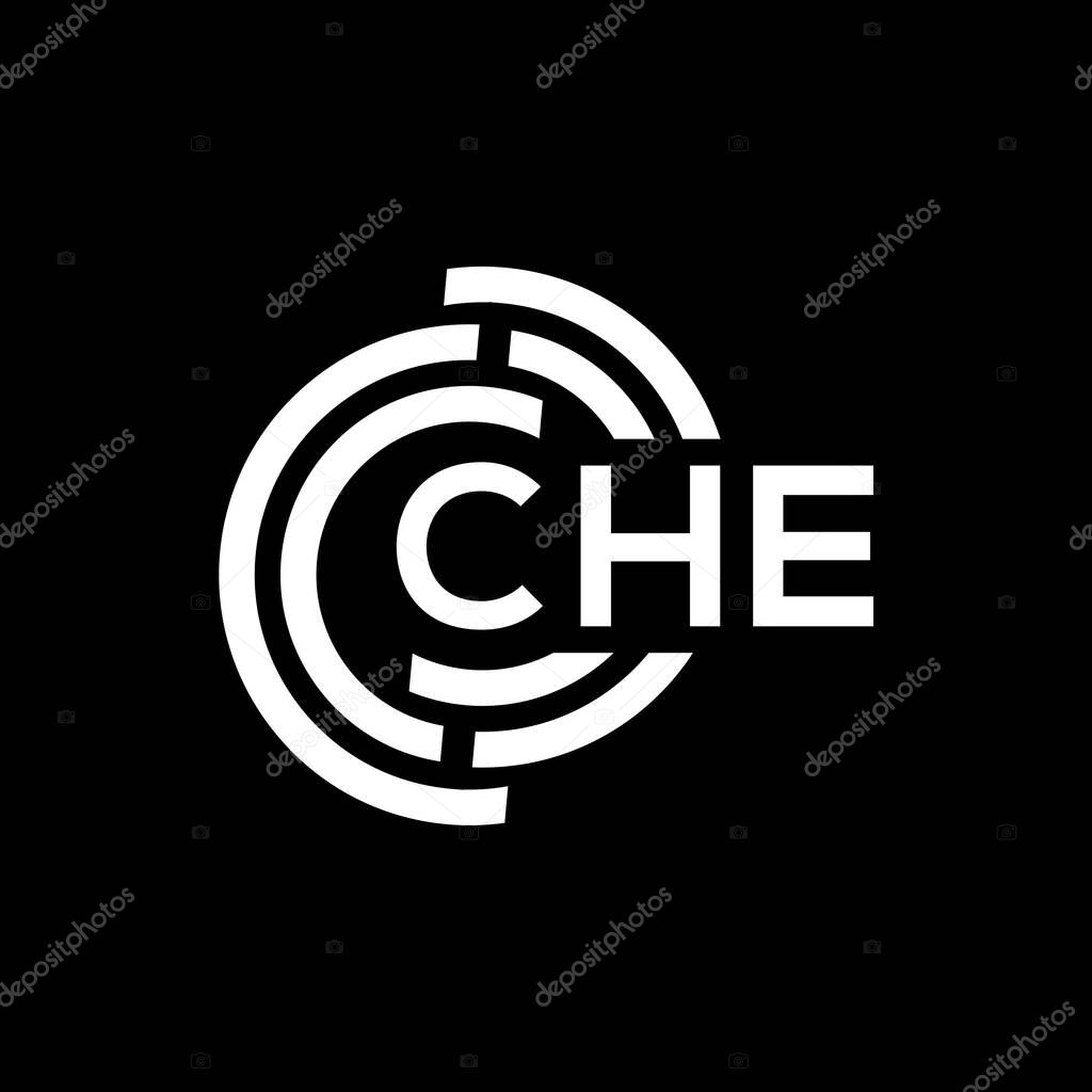Diseño del logotipo de la carta CHE sobre fondo negro. CHE iniciales ...