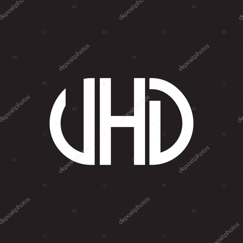 Diseño del logotipo de la letra UHD sobre fondo negro. UHD iniciales ...