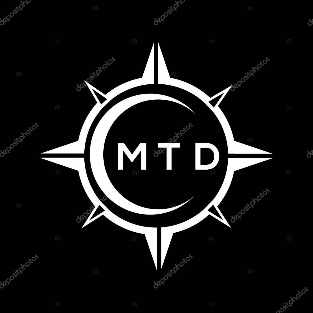 Diseño abstracto del logotipo del escudo del monograma MTD sobre fondo ...