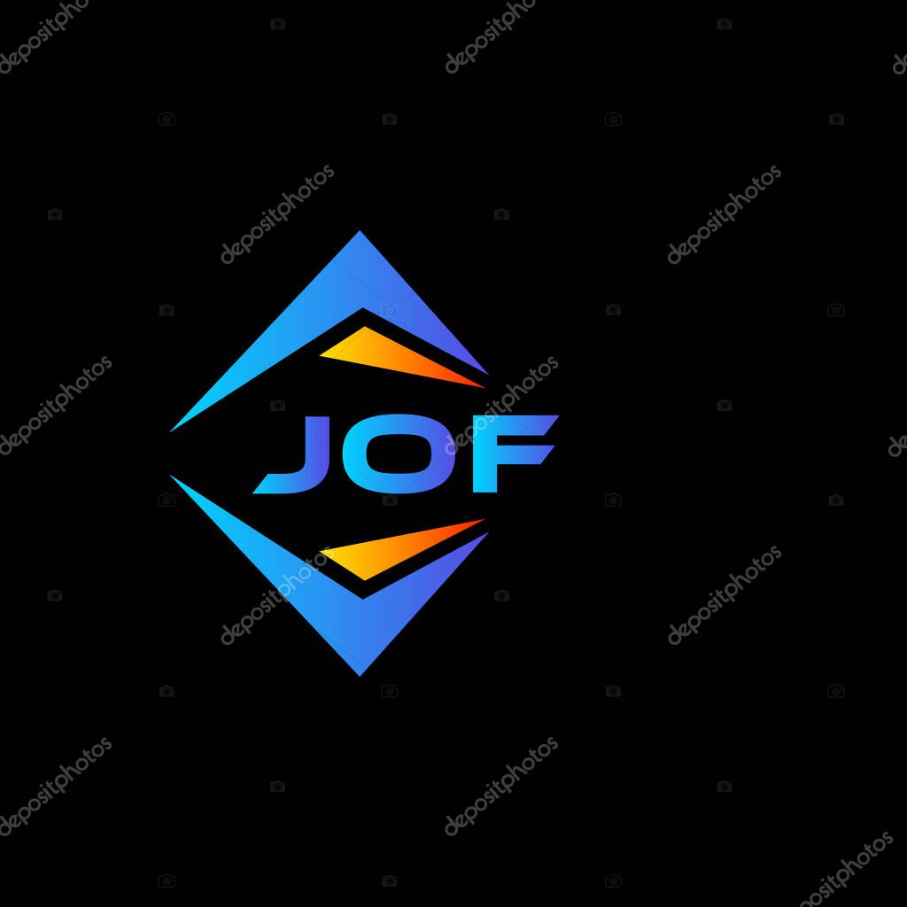 Diseño de logotipo de tecnología abstracta JOF sobre fondo negro. JOF ...