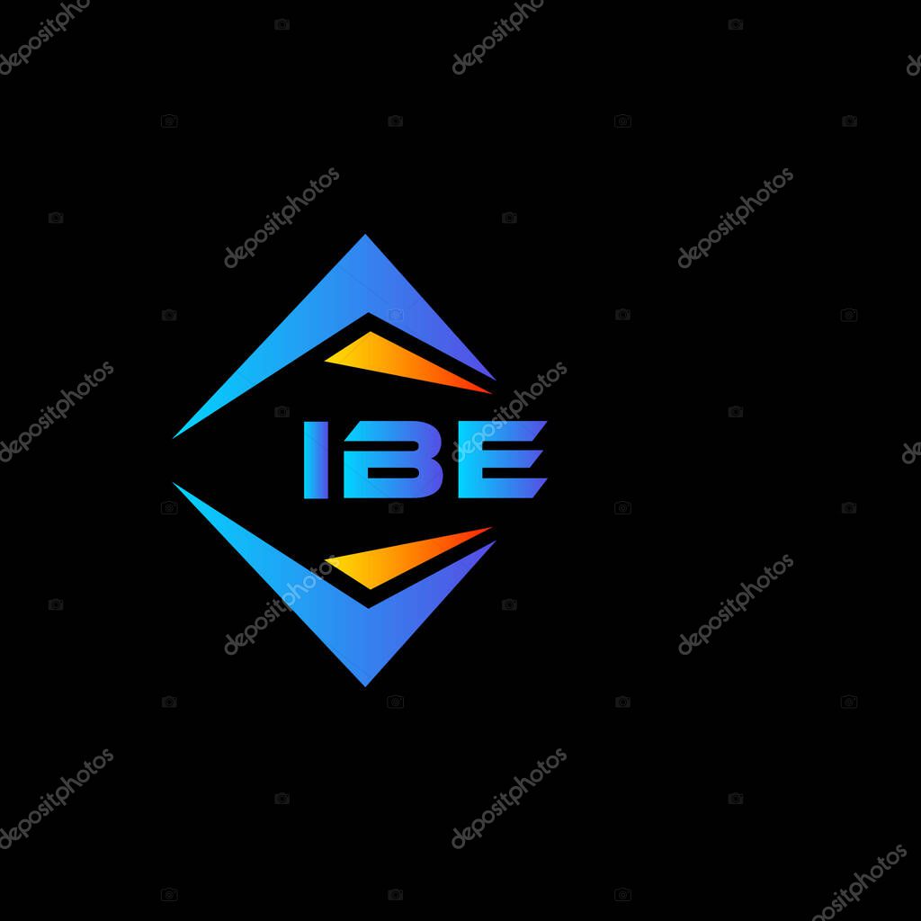 Diseño de logotipo de tecnología abstracta IBE sobre fondo negro. IBE iniciales creativas letra ...