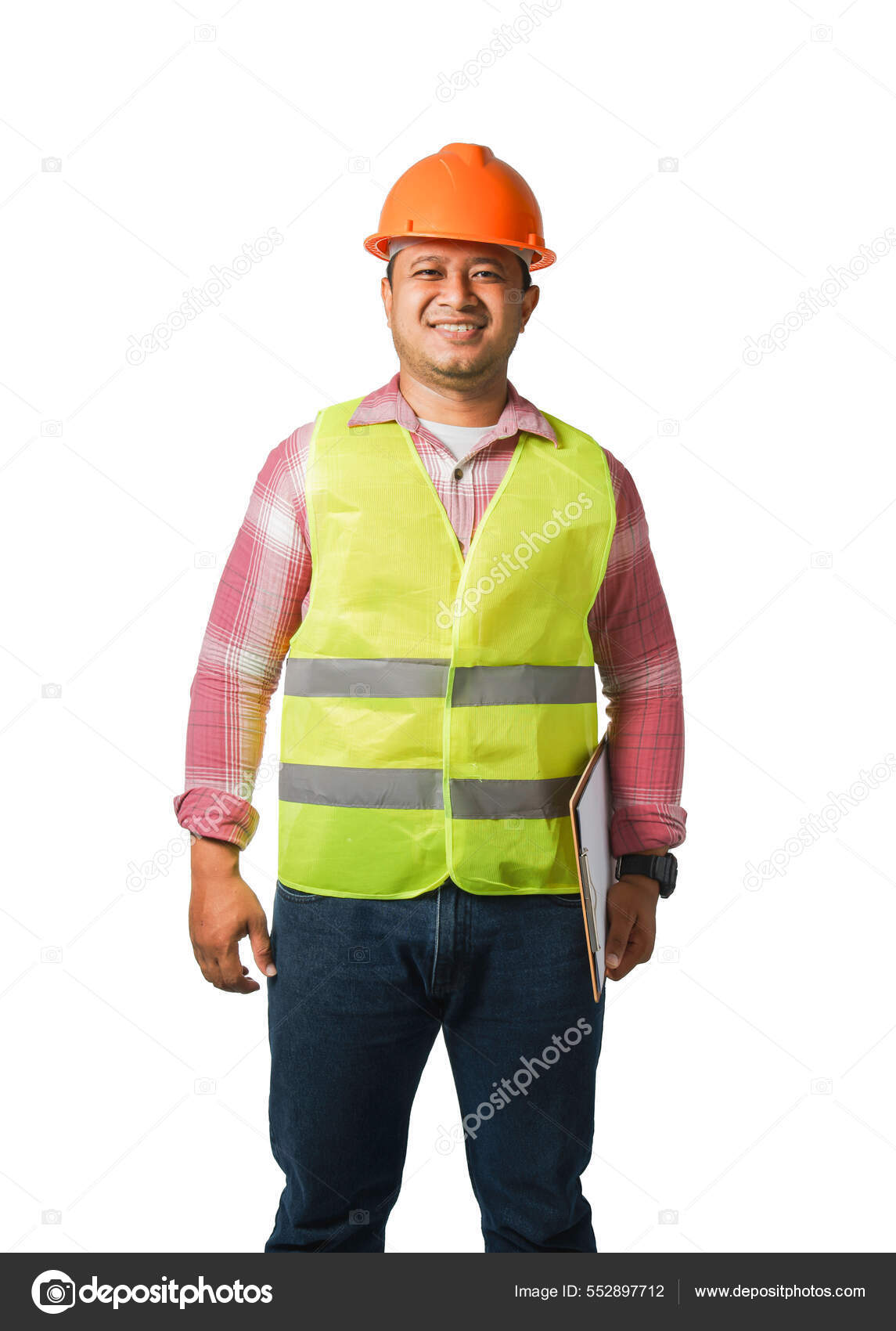 Portrait Handsome Chief Engineer Wearing Hard Hat Wearing Reflective ...