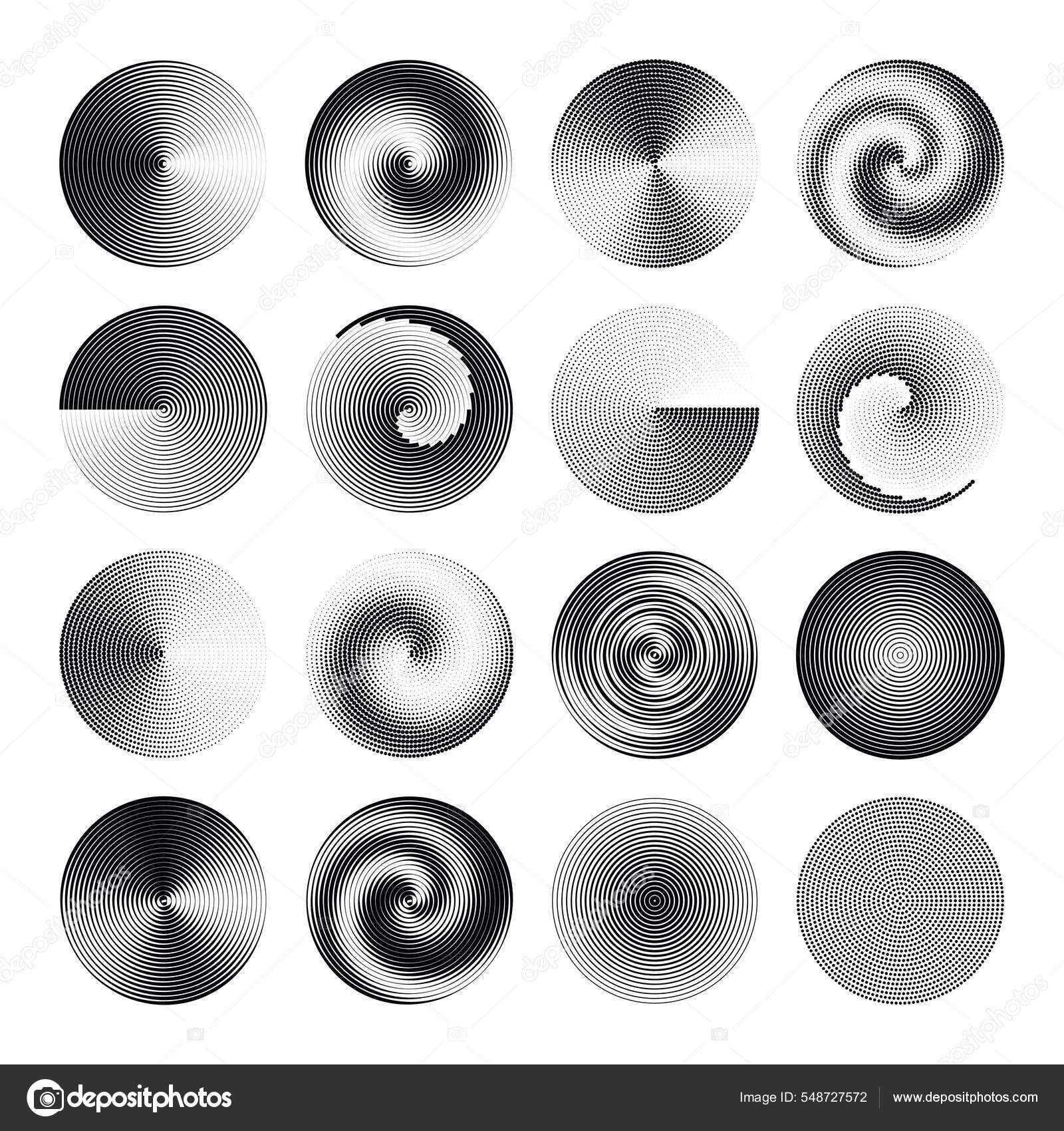Set of op art circle design elements. Optical geometric black and white ...