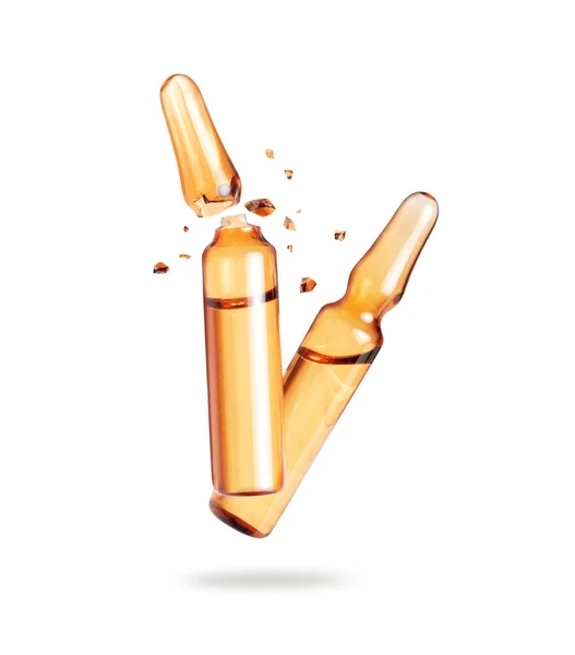 Two Crushed Ampoules Air Closeup Isolated White Background — Stock ...