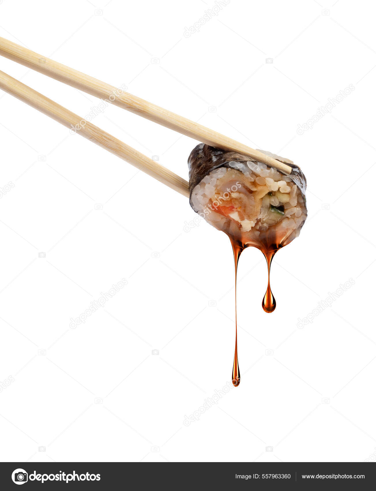 Drops Soy Sauce Drip Sushi Roll Sandwiched Sticks Isolated White ...