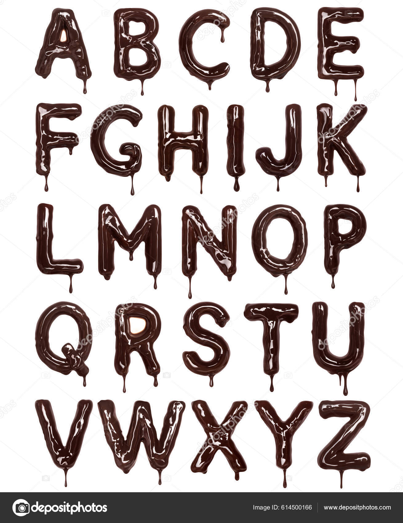 Glossy Letters Latin Alphabet Drops Made Melted Chocolate Part Letters ...