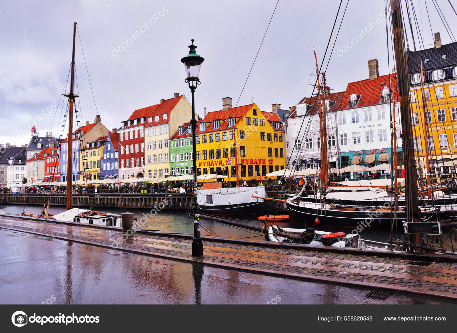 Nyhavn district in Copenhagen, Denmark. City center panoramic view of ...
