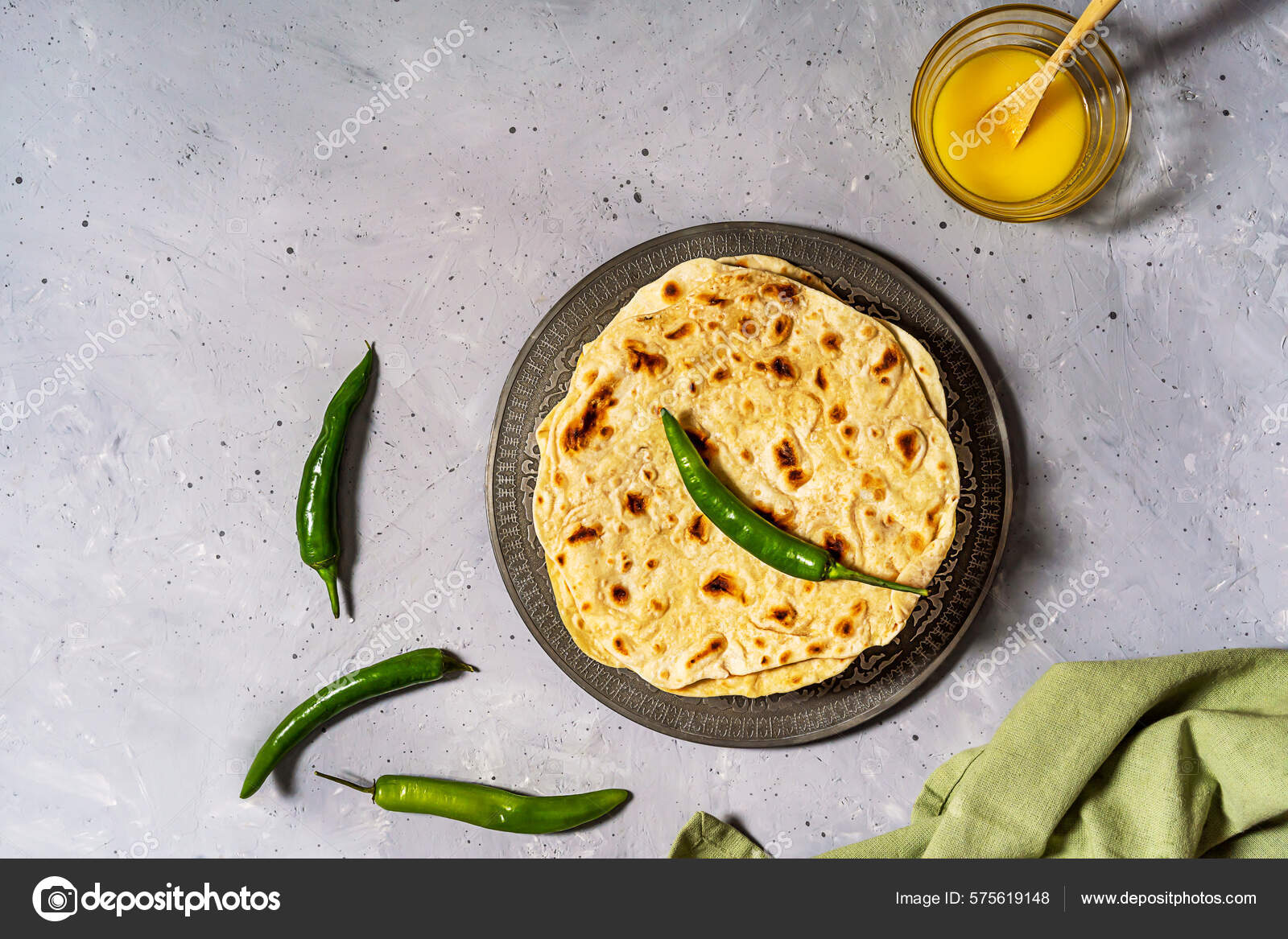 Homemade Indian Flat Bread Chapati Roti Grey Concrete Background Butter ...