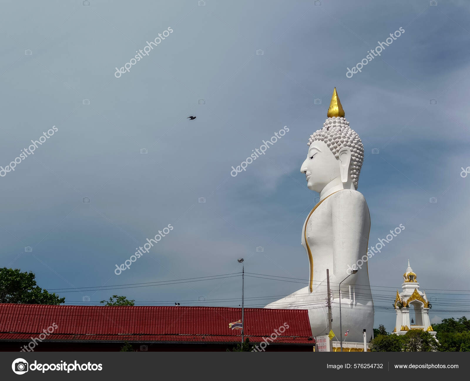 Side View White Buddha Statue Blue Sky Background Stock Photo by ...