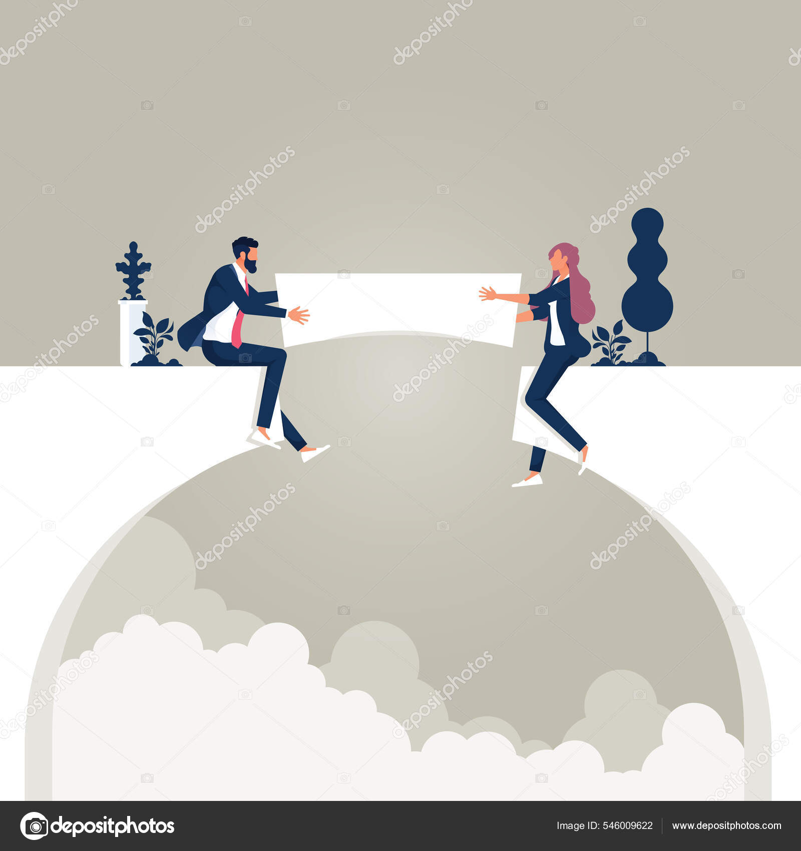 Business Team Building Bridge Cliff Gap Business Teamwork Mutual Assistance Stock Vector by ...