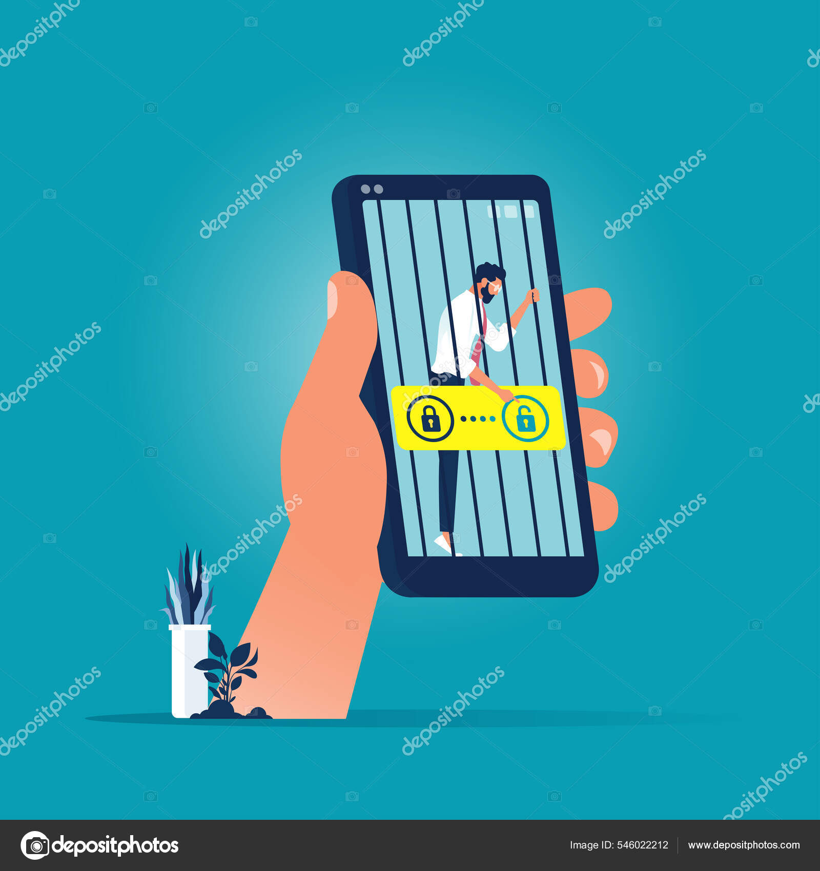 Businessman Locked Smartphone Jail Bars Smartphone Screen Smartphone ...