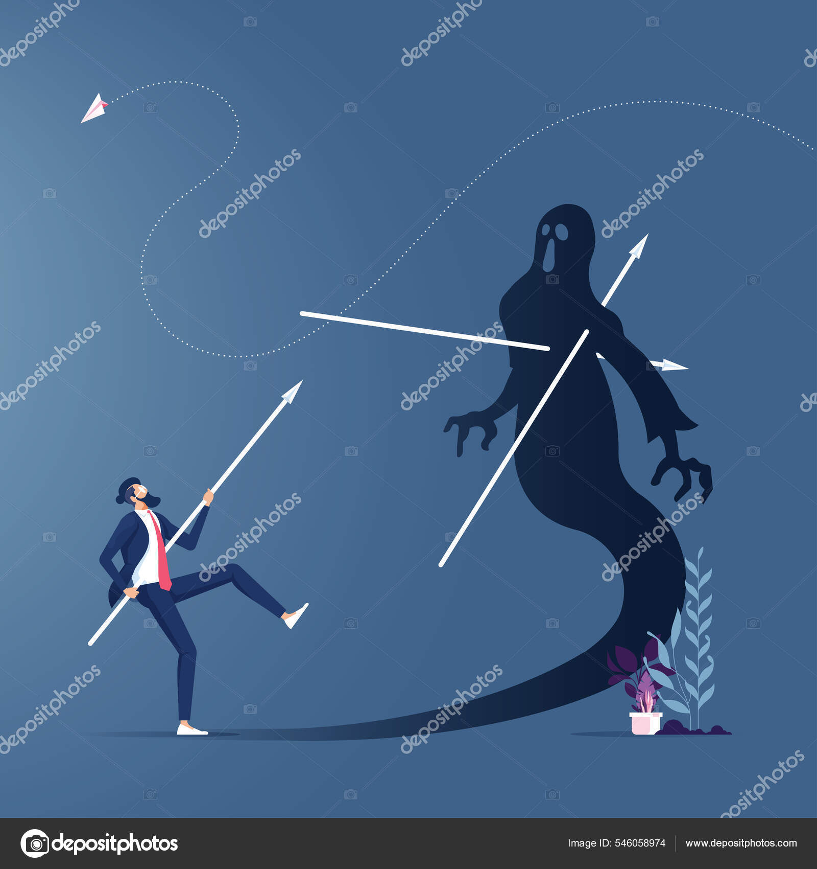 Businessman Fighting His Own Shadow Business Concept Vector Stock ...