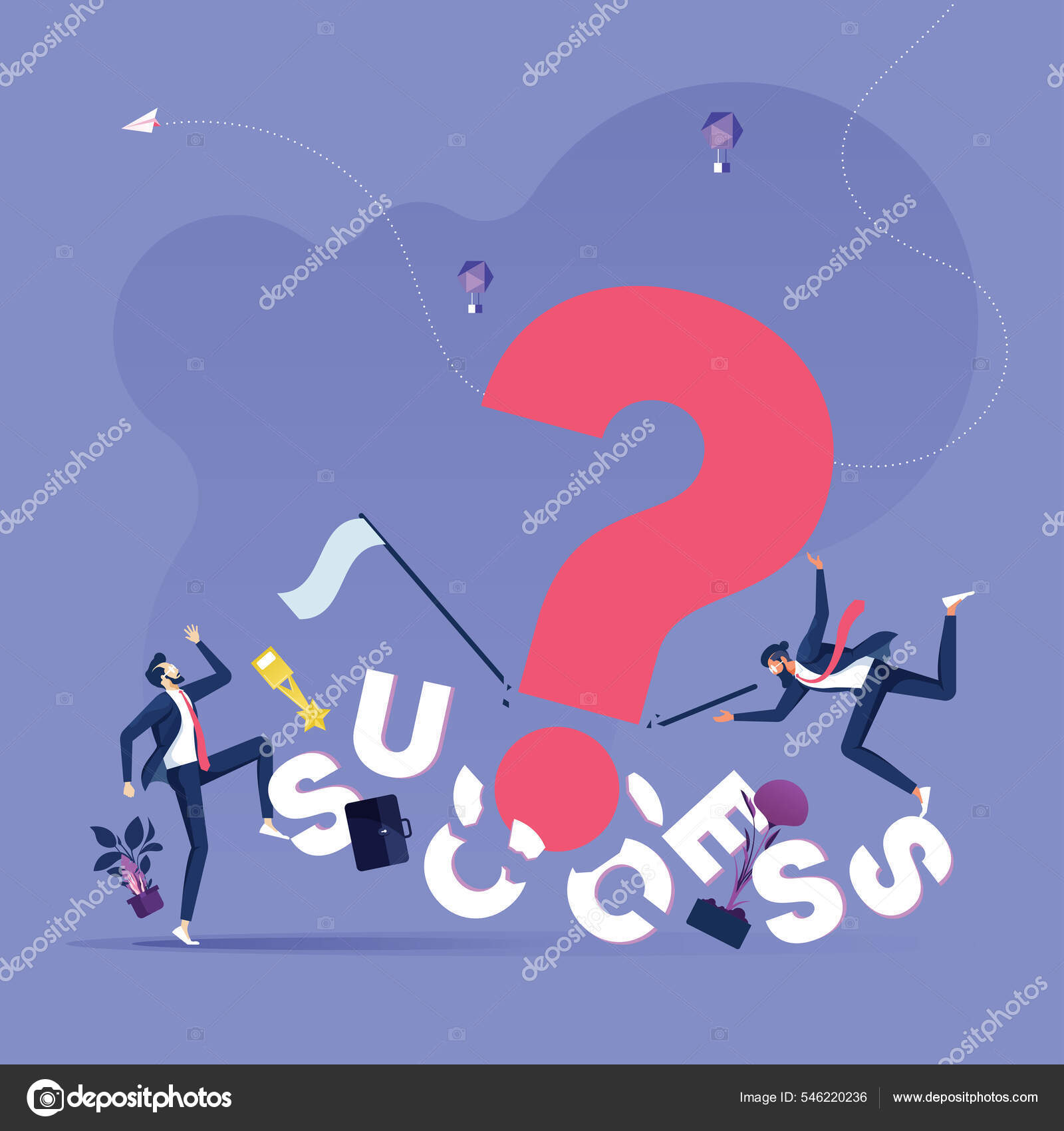 Falling Question Mark Destroy Success Word Business Problem Concept ...
