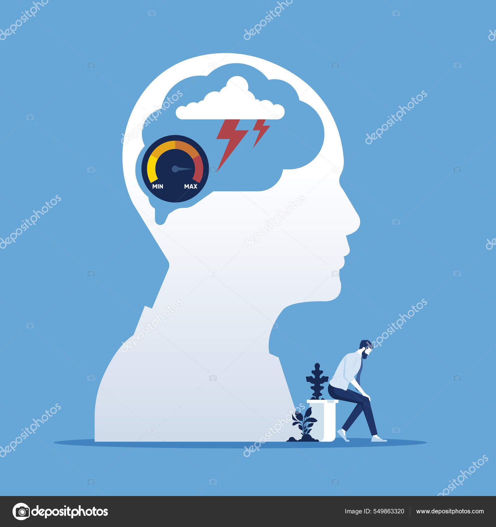 Stress Level Human Head Tired Meter Rising Reaching Maximum His Stock ...