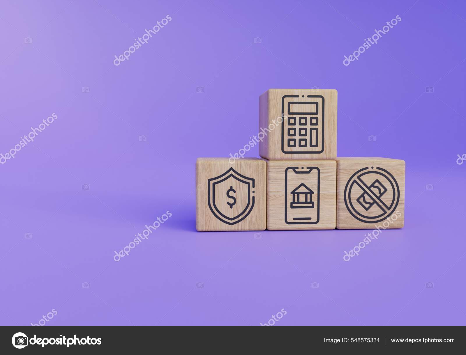 Three Vertically Standing Wooden Blocks Front View Blocks Display Icons ...