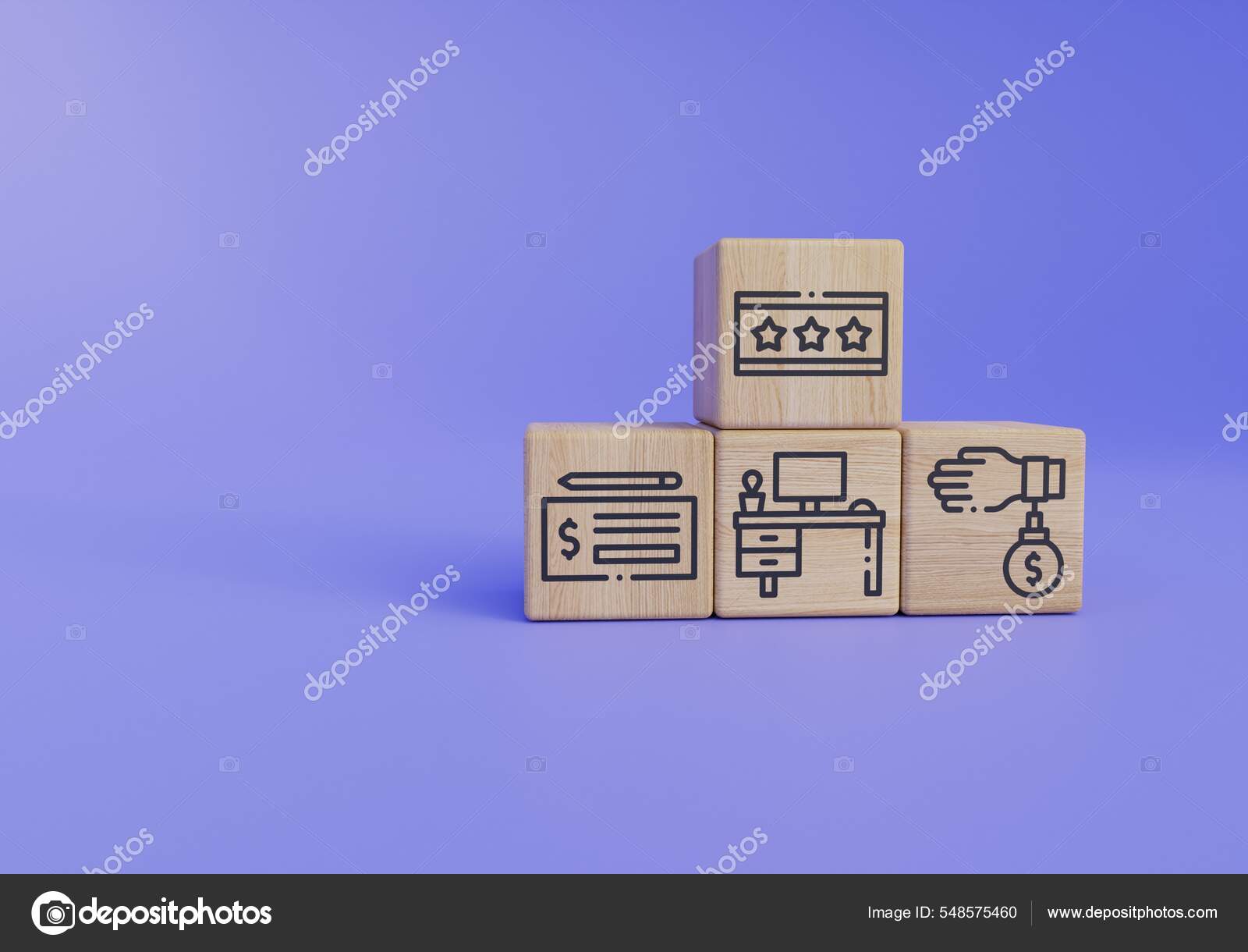 Three Vertically Standing Wooden Blocks Front View Blocks Display Icons ...