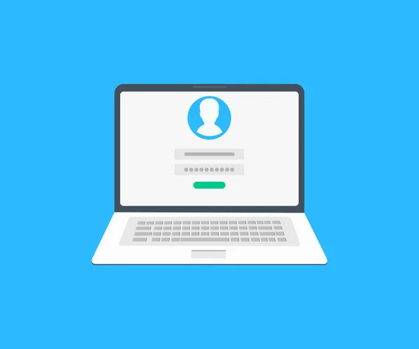 Laptop with login form page on screen logo design. Username, password fields, sign in button ...