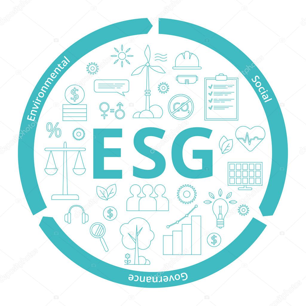 ESG Concepto de Medio Ambiente, Social y Gobernanza. Letras mayúsculas ...