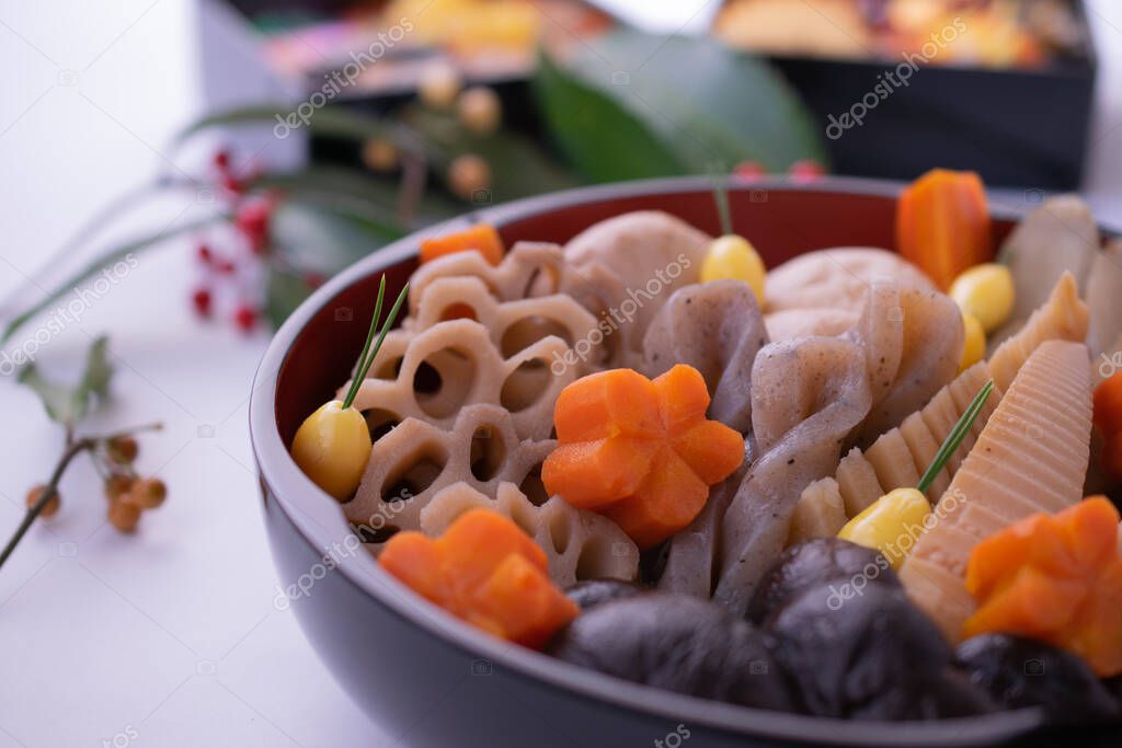 Nishime, uno de los platos tradicionales japoneses de Año Nuevo (Osechi ...