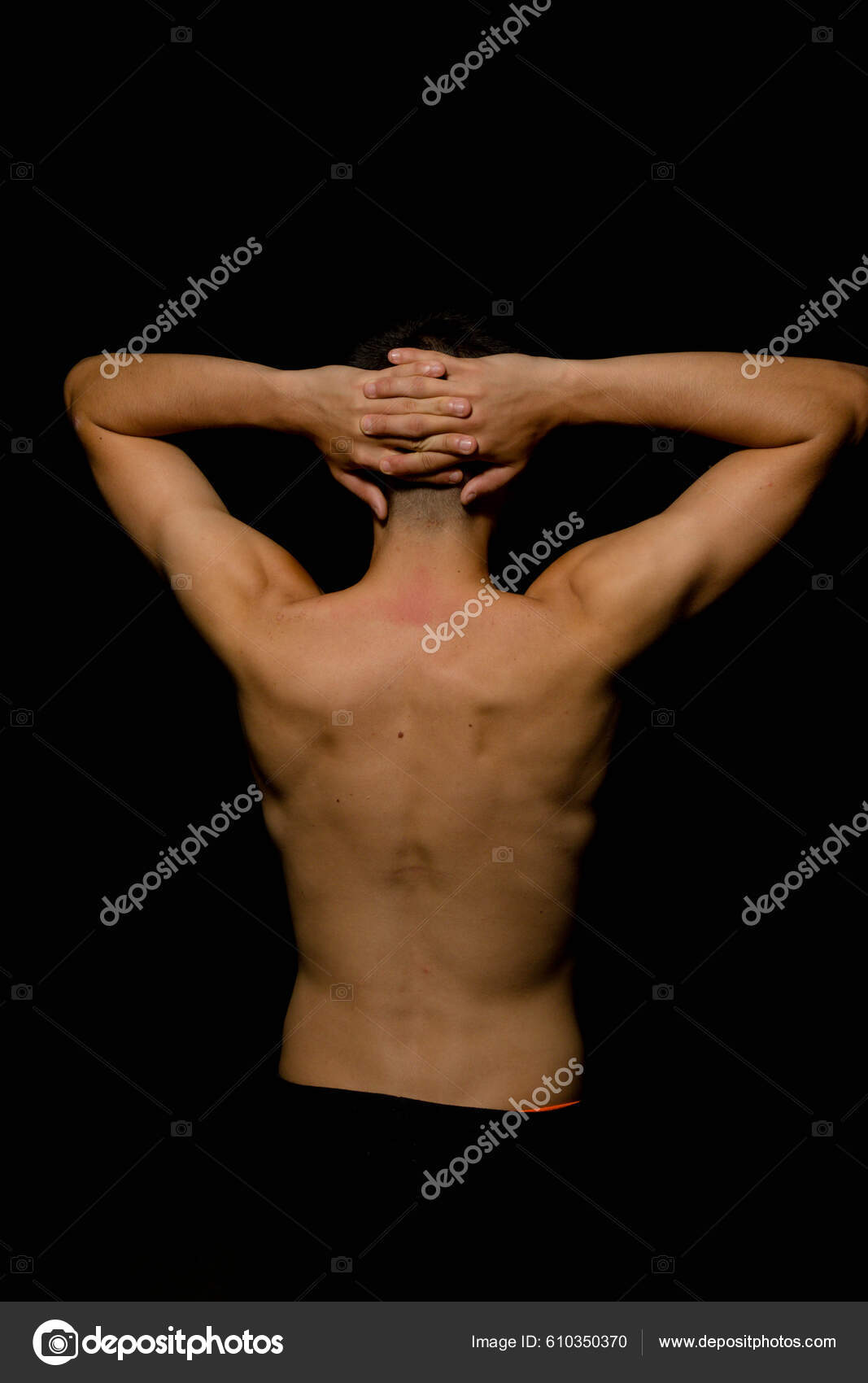 Shirtless Year Old Teenage Boy's Back Black Background Stock Photo by ...