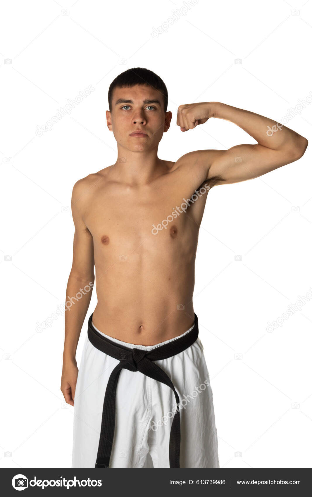 Shirtless Year Old Karate Black Belt Flexing His Muscles Stock Photo by ...