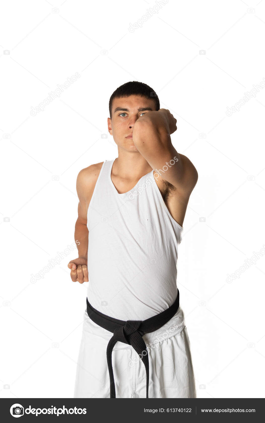 Year Old Practacing Karate Rising Elbow Strike — Stock Photo ...