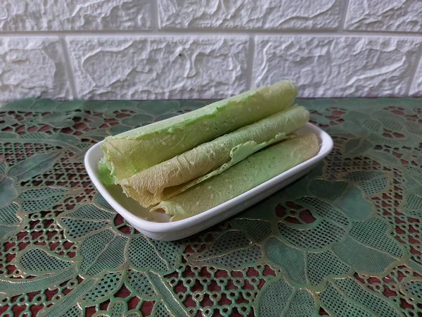 Semprong pandan. It is traditional snack from Indonesia. Made from ...