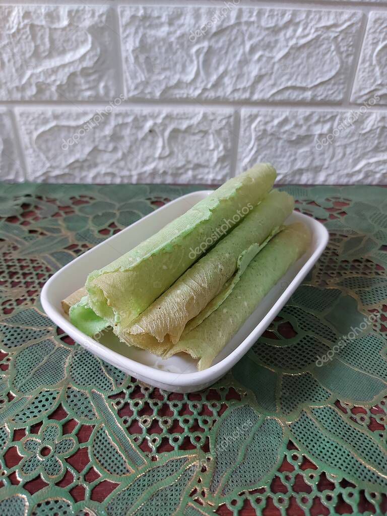 Semprong pandan. It is traditional snack from Indonesia. Made from ...
