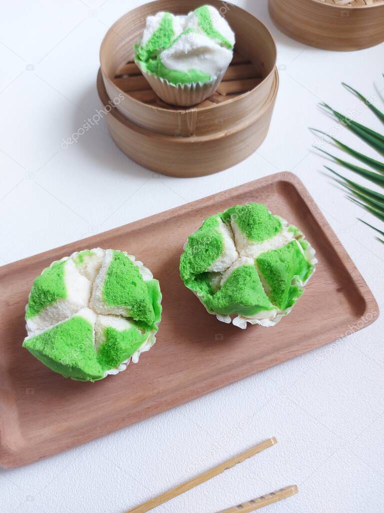 Bolu kukus. It is traditional steamed cake from Indonesia. Made from ...
