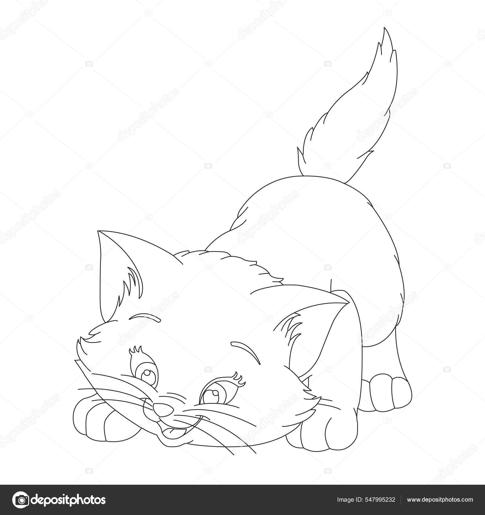 Halaman Mewarnai Garis Besar Kucing Lucu Pewarnaan Halaman Kartun ...