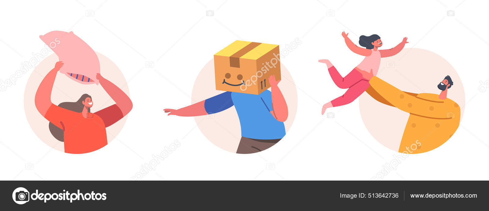 Happy Family Characters Having Fun all Together. Father Tossing Up ...